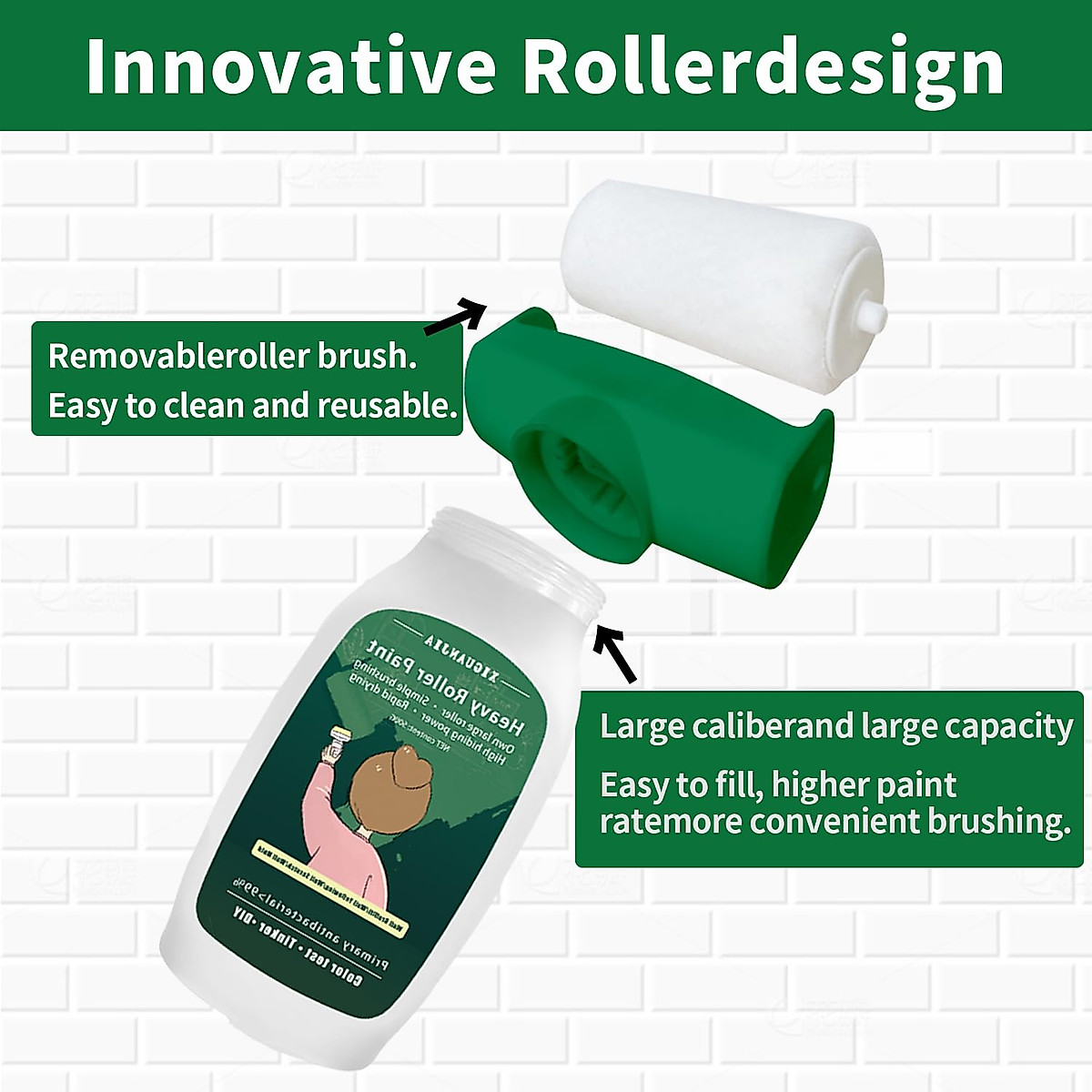 AUOMLVH Portable Wall Paint Tool,Large Roller Brush Wall Repair Tool,Wall Repair Kit,Wall Roller Paint BrushSuitable for Repairing The Wall with Latex Paint,Water-Based(500g,White)