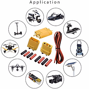 Audance XT90 XT 90 Connectors Male and Female with 2M 14 AWG Silicone Wire, Battery 5mm Heat Shrink Tube for FPV Connector RC Hobby Electric Motors & Parts (5 Pairs), Yellow