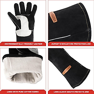 YESWELDER Leather Forge MIG Welding Gloves, Heat Fire Resistant Welders Gloves, Black, also Perfect for Grill/BBQ/Wood Stove/Oven/Fireplace/Cutting
