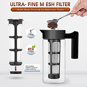 Lalord Cold Brew Coffee Maker - 42 oz Borosilicate Glass Coffee Pitcher, Iced Coffee Maker and Tea Brewer with Reusable Mesh Filter, 1.3 Quarts / 1.2 Liters