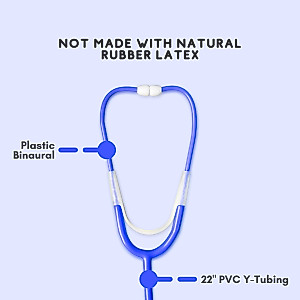 Disposable Stethoscope, Blue, 10 Pack, Single Patient Use, Plastic, 22" PVC Y-Tubing, Lightweight for Home, Education, Doctors, Nurses