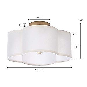 VILUXY Semi-Flush Mount Ceiling Light Fixture Cream White Fabric Drum Shade Antique Brass Brush Paint Finish for Bedroom, Dining Room, Corridor, Living Room 13.77" 4-Light
