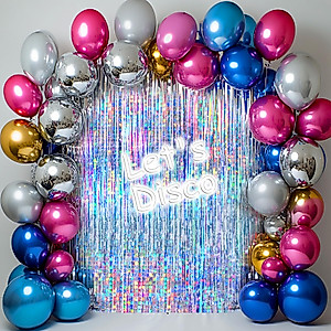 4 Packs Silver Foil Fringe Curtain, Silver Glitter Metallic Tinsel Backdrop for Birthday, Wedding, Baby Shower, 70s 80s 90s Theme Disco Party, Bachelorette Party, Iridescent Party Decorations Supplies