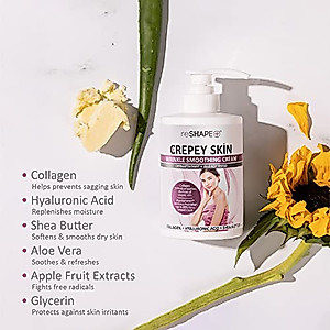 Reshape+ Crepey Skin Treatment Cream Wrinkle Smoothing Lotion Anti Aging Skin Care Moisturizer For Face, Arms, Neck, & Body W/Collagen & Hyaluronic Acid To Plump Sagging Skin, 15 Fl Oz (Pack of 2)