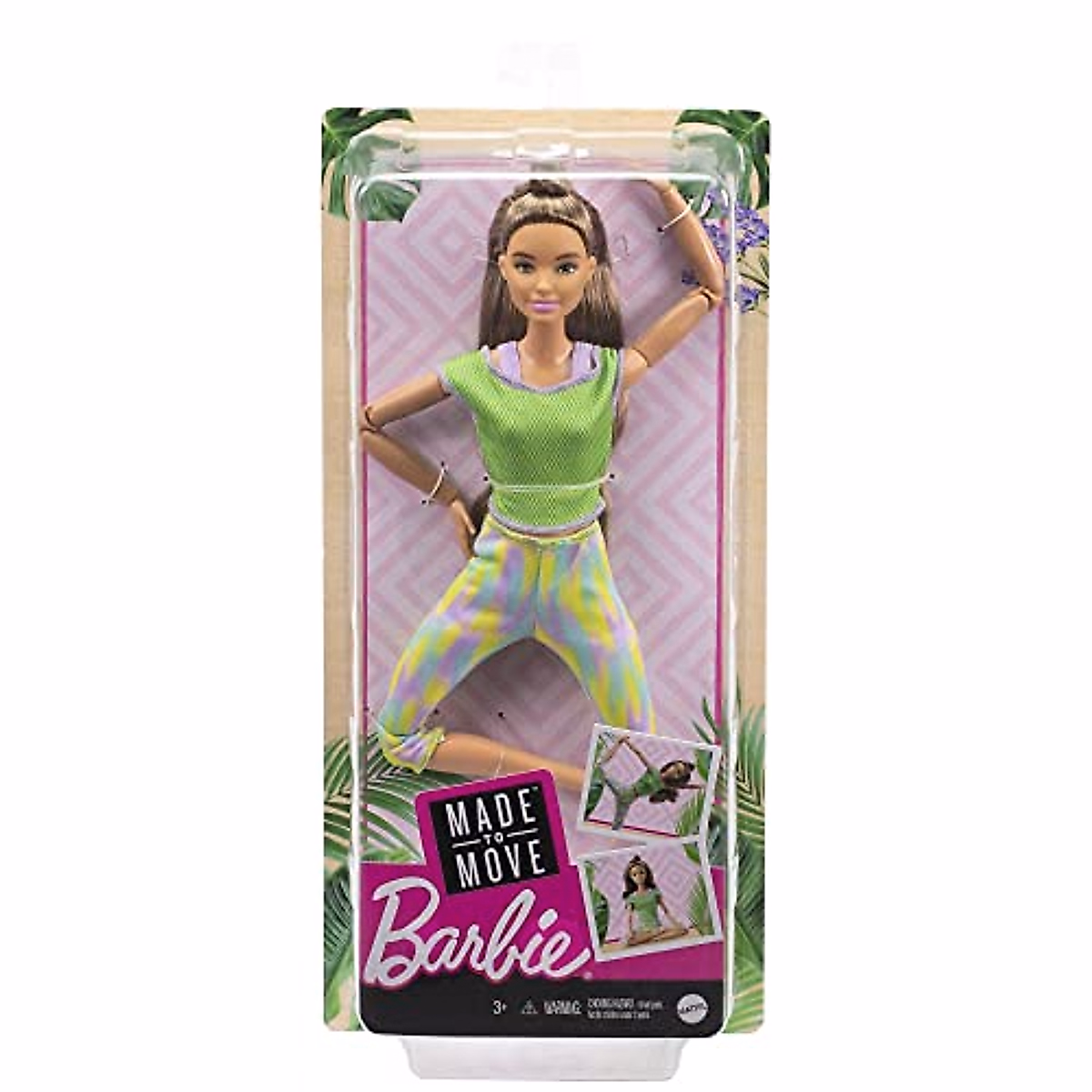 Barbie Made to Move Doll with 22 Flexible Joints & Long Wavy Brunette Hair Wearing Athleisure-wear for Kids 3 to 7 Years Old , Green