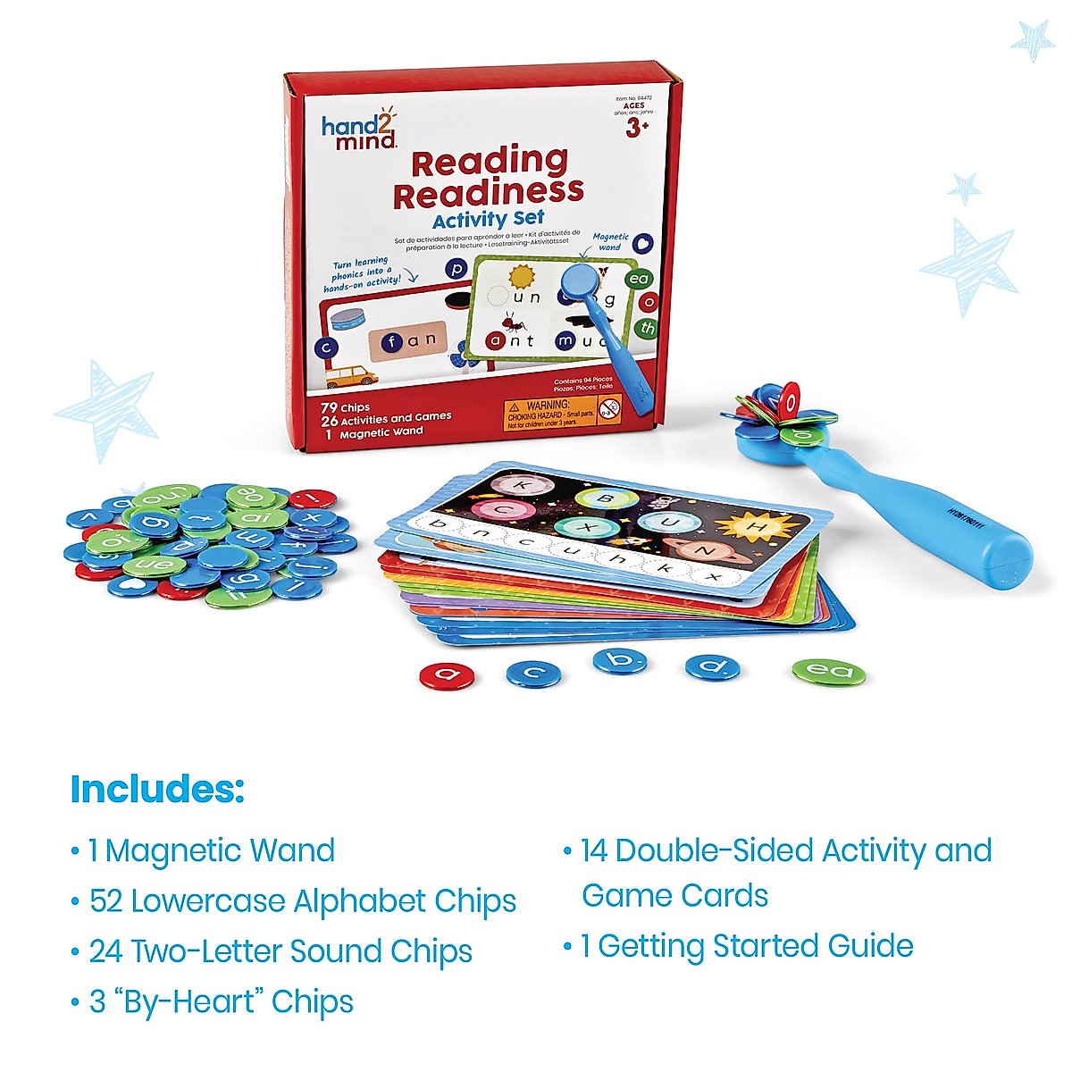 hand2mind Reading Readiness Activity Set, Magnetic Wands and Chip Set, Learn to Spell for Kids, Spelling Toys, CVC Words for Kindergarten, Learning Letters, Science of Reading Manipulatives