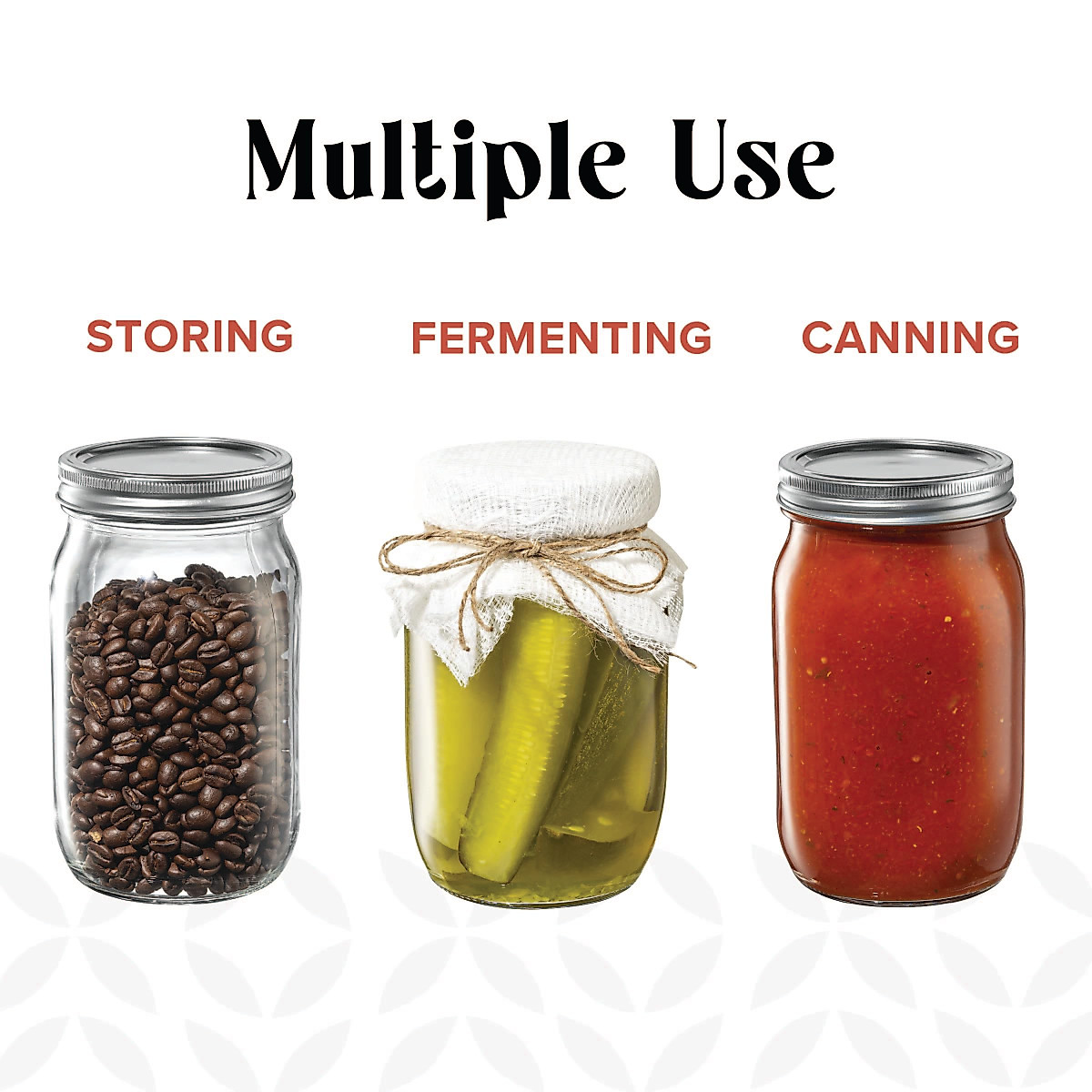 GLING [3 Count 64 oz. Wide-Mouth Glass Mason Jars with Metal Airtight Lids and Bands 2 Quart Large For Preserving, & Meal Prep