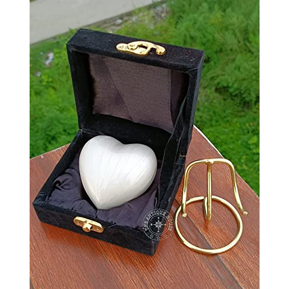 White Cremation Urn for Ashes Keepsake Heart Urn with Black Box and Brass Stand Mini urn for Your Loved one Adult & Funeral Burial for Adults and Infants