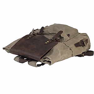 Peraware SAGE Genuine Leather Green Military Backpack Casual Daypack Backpacks Rucksack - Mens Backpack for Travel - Canvas Leather Backpack for Women Men Luggage Laptop Backpack for Men.