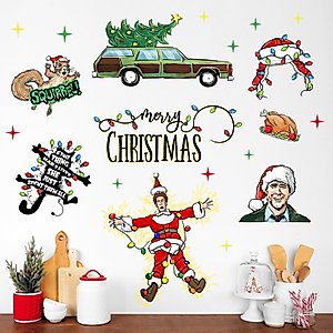 Mfault Merry Christmas Wall Decals Stickers, Funny Xmas Vacation Santa Claus Squirrel Christmas Tree Decorations Bedroom Art, 2025 New Year Party Living Room Home Kitchen Decor Holiday Gifts
