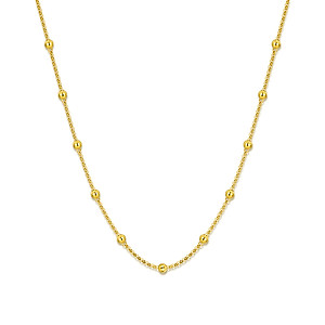 SISGEM Real 14k Gold Bead Station Choker Necklace for Women, 3 MM Ball Chain Jewelry Gifts for Her, 15-18 Inch