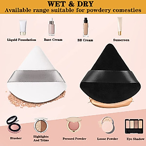 Triangle Powder Puff Makeup Puffs, 6 Pcs Ultra Soft Cotton Velour With Strap, Designed for Contouring,Under Eyes and Face Corners,Body Loose Powder Blending ​(White, Black)