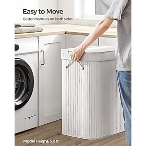 SONGMICS Laundry Hamper with Lid, Bamboo Laundry Basket, Removable Machine Washable Laundry Basket, with Handles, 26.4-Gallons, for Laundry Room, Bedroom, Bathroom, Cloud White ULCB063W01