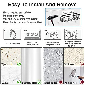 Bathroom Organizer Shelf Shower Caddy,No Drilling Adhesive Shelves Rustproof Sus304 Stainless Steel For Storage Organization,2 Pack With 4 Hooks,Matte Black Rack, SH-02