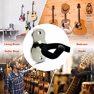 Depointer DEPOINTER Guitar Wall Mount Hanger 3-Pack,Metal Guitar Hanger, Guitar Bracket with Protective Sponge, Guitar Holder Stand Suitable for Bass/Guitar/Banjo/Ukulele- Silver