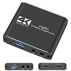 TKHIN Capture Card, Audio Video Capture Card with Microphone 4K HDMI Loop-Out, 1080p 60fps Video Recorder for Gaming/Live Streaming/Video Conference