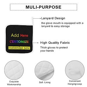 Custom Pot Holders Sets, Personalized Potholders Add Your Picture Logo Text Kitchen Oven Hot Pads Potholder Coaster Heat Resistant with Hanging Loop