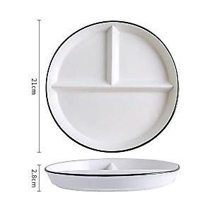 SOCOSY Ceramic 3-Compartment Portion Control Plate Divided Dish Platters, Divided Dessert Plate Salad Plate Dinner Plate Snack Dishes, Appetizer Serving Trays, 1 PCS-White-8 Inch