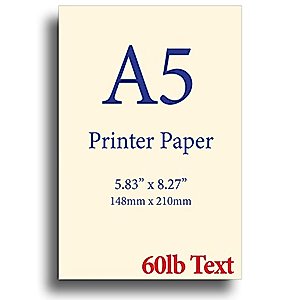 Natural Cream A5 Printer Paper - 8.3"x 5.83" - 60lb Text (90 gsm) - 250 Sheets