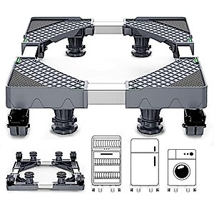 Fridge Stand Mobile Base with 4 Locking Wheels and 4 Strong Feet, 19.7”-27.5” Adjustable Furniture Dolly for Washer Dryer Washing Machine Stand Pedestal, Refrigerator Stand(KBN-10GRAY)