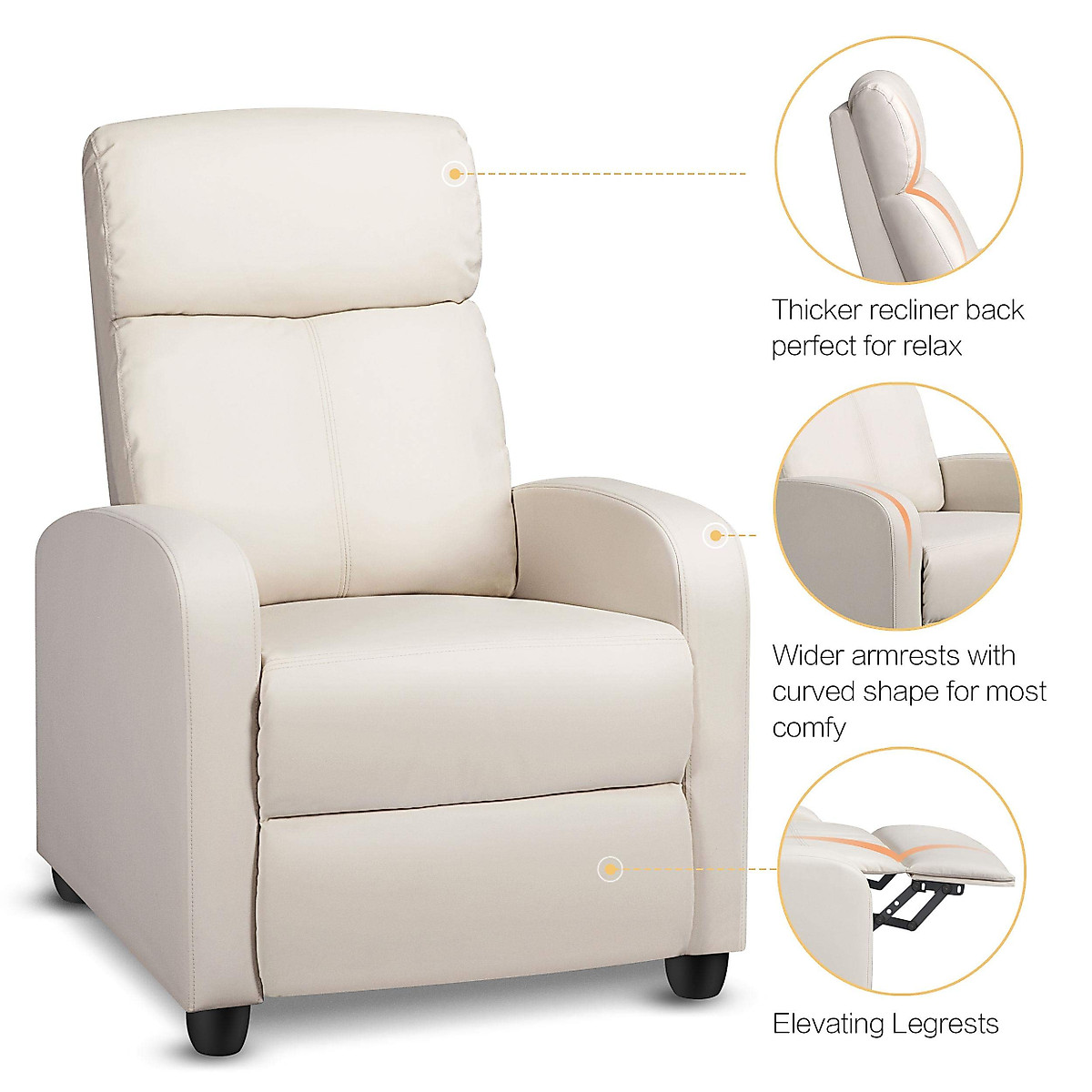 Topeakmart Recliner Chair for Living Room Recliner Sofa Reading Chair Single Sofa Home Theater Seating Modern Reclining Chair Easy Lounge with PU Leather Padded Seat Backrest