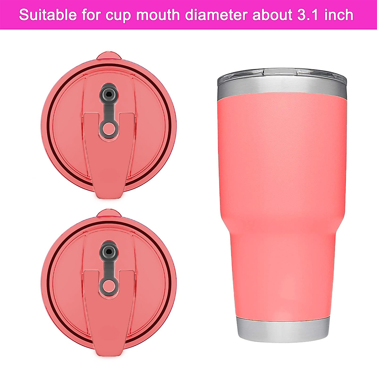 20 oz Tumbler Lids, Fits for YETI Rambler, Ozark Trail, Old Style Rtic and More, 2 Pack Spill-proof Splash Resistant Lids Covers for Tumblers Cups(2*Pure Pink)