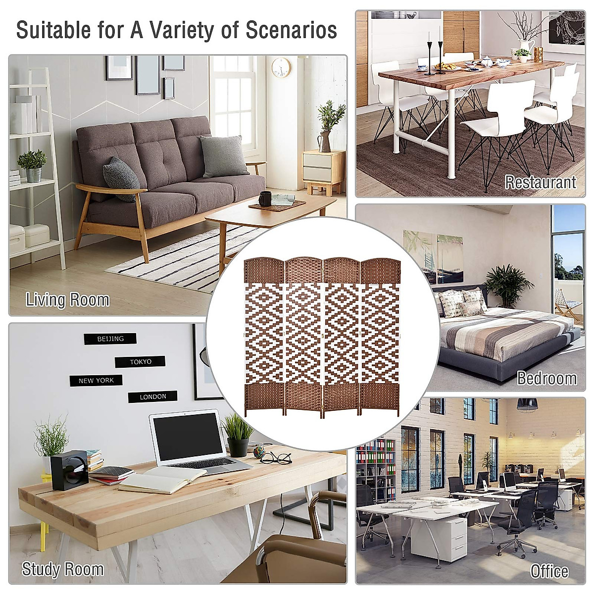 HOMCOM 6ft 4-Panel Diamond Weave Folding Room Divider with Freestanding Folding Screen & Stylish Wicker Material