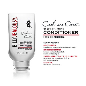 Billy Jealousy Cashmere Coat Hair Conditioner for Men, Strengthening & Hydrating Conditioner Infused with Peppermint, Lemon Fruit & Swertia Extract Ideal for Fine, Thinning Hair, 8 Fl Oz