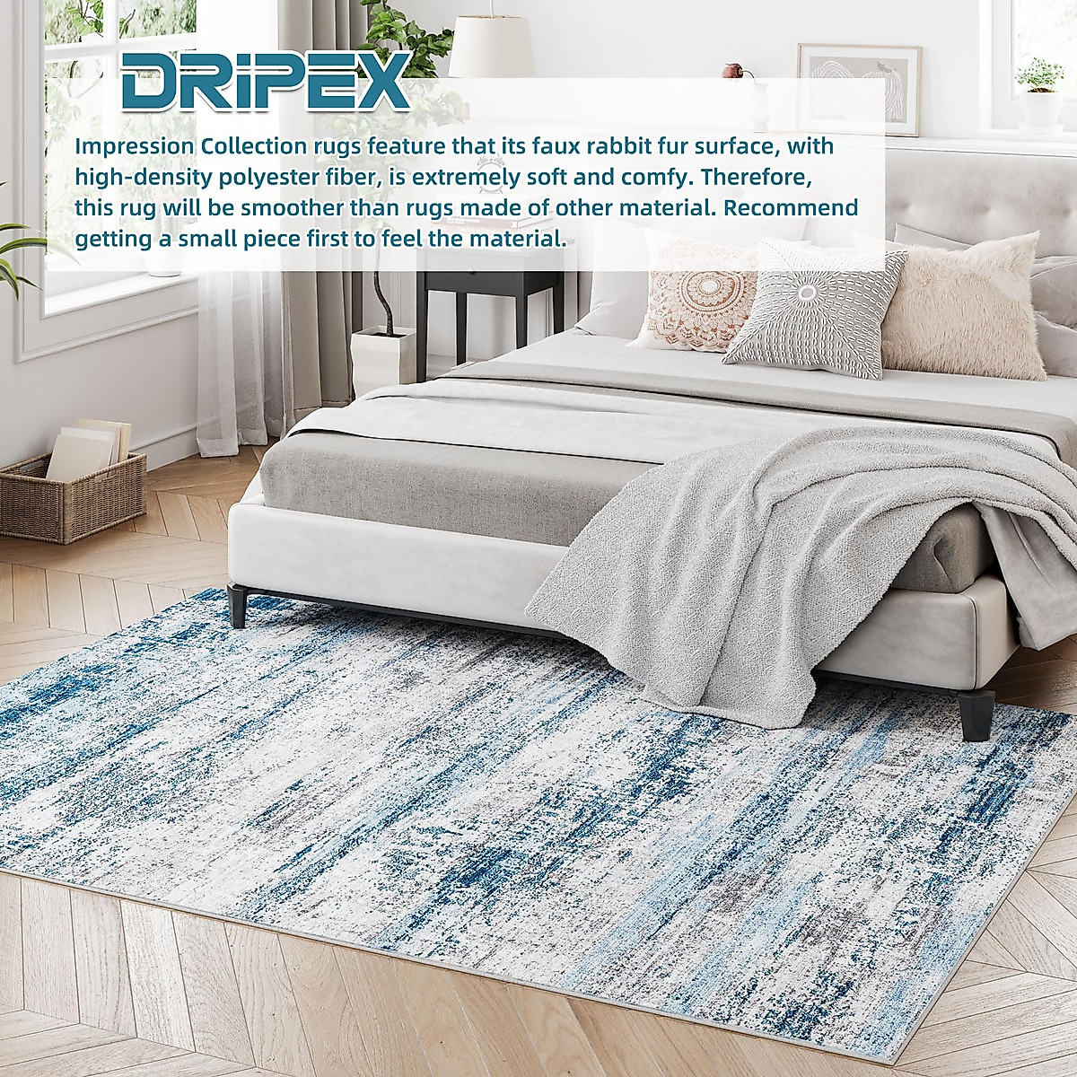 Dripex Abstract Contemporary Area Rugs, Coastal Blue 6x9 Soft Fluffy Rug Non-Shedding Bedroom Carpet for Living Room Kid/Laundry Room Kitchen, Washable Rugs Non-Slip & Sturdy Floor Mats for Home