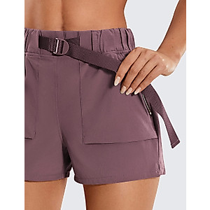 CRZ YOGA Women's Waterproof Stretch Hiking Shorts: Mid Rise Summer Outdoor Golf Workout Shorts Zip Pockets with Belt - 3'' Sea Fog X-Small