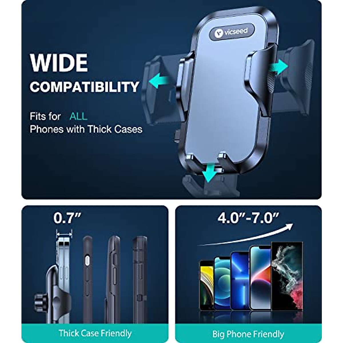 VICSEED Phone Mount for Car [66 LBS Powerful Suction][Thick Cases & Big Phones Friendly] Universal Car Phone Holder Mount Dashboard Windshield Air Vent Cell Phone Holder Car for iPhone 14/13/12