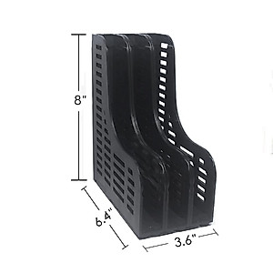 Markmesafe Adjustable Bookend, Magazine File Holders Desktop Organizer for Office Home, 3 Sections, Black