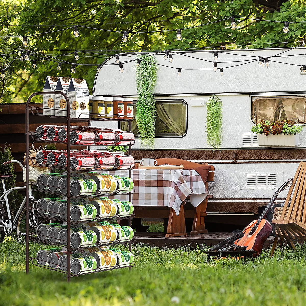 DOMYDEVM Can Rack Organizer 7-Tier Can Storage Organizer Free Standing Beverage Soda Can Storage Dispenser Holder for Kitchen Pantry, Bronze