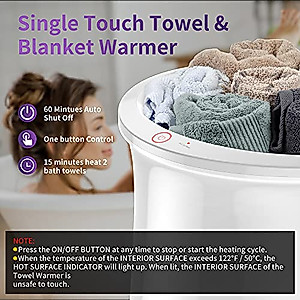 Electric Towel Warmer Bucket, Flip-lid Towel Warmers for Bathroom, Spa, Home, Extra Large (20 Liter) Blanket Warmer, Holds Two 70"X40" Towels, Robes, Blankets, PJs, 60mins Auto Shut Off [White]