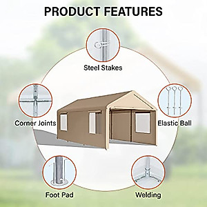 12 x 20 Carport Canopy Tent | Roll up Ventilated Windows | Outdoor 3-Sided Walls | Multi-Purpose Shade & Shelter | Heavy Duty Tent for Weddings Car Parking Party