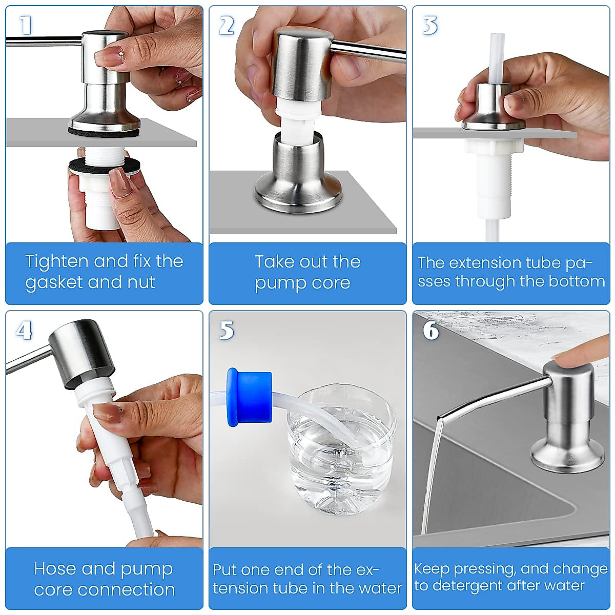 1 Pcs Dish Soap Dispenser for Kitchen Sink, Built in Soap Dispenser Countertop Pump Head with 49 in Extension Tube fit Kitchen Bathroom