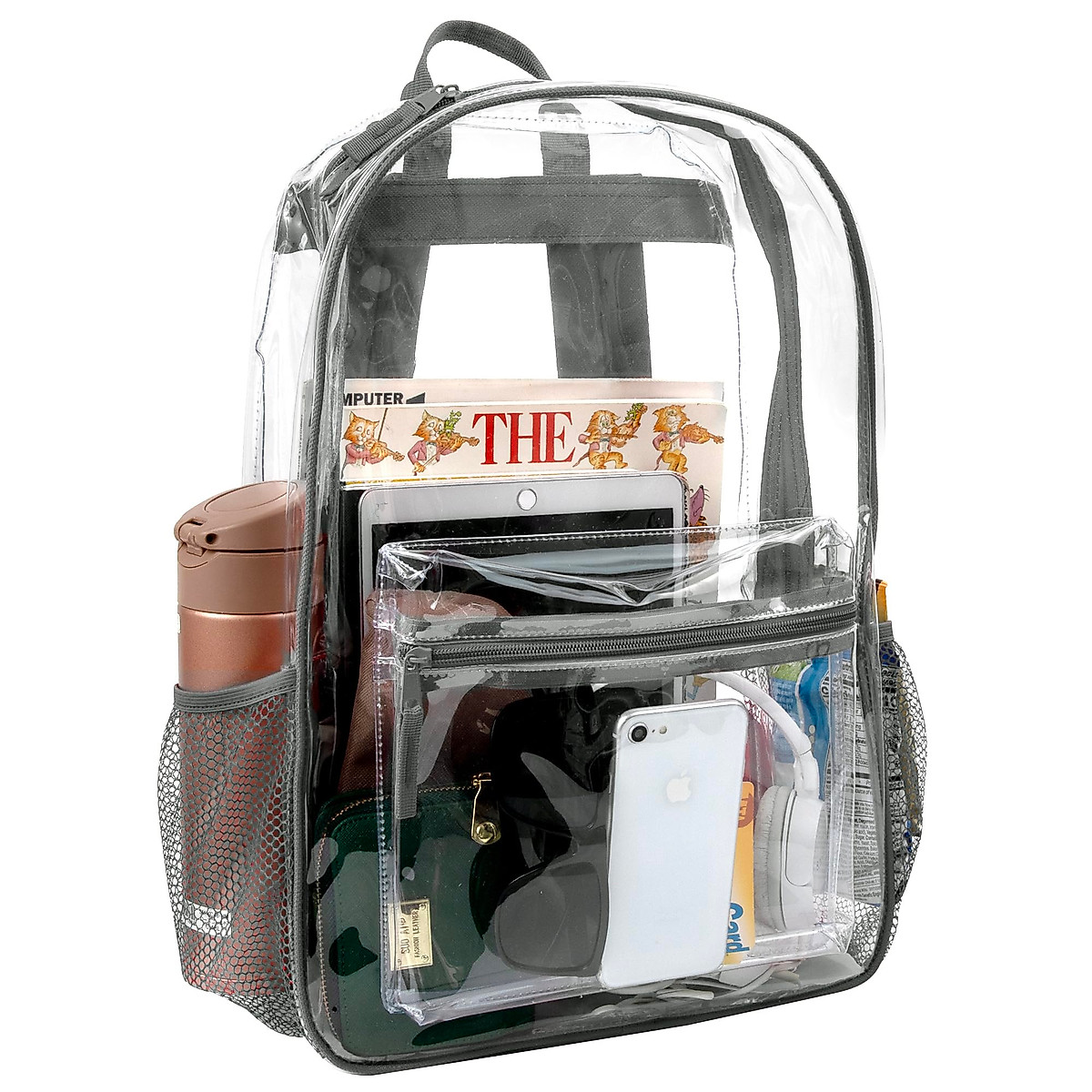 Clear Backpack With Reinforced Straps For Security & Sporting Events (Gray)