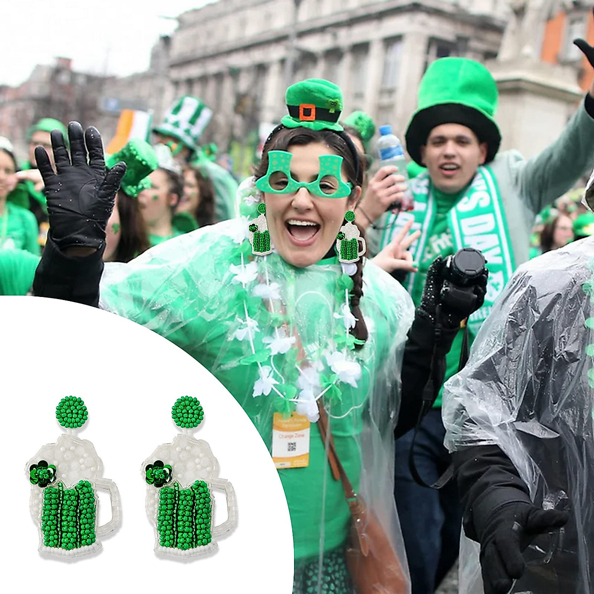 St Patrick's Day Beaded Earrings Green Beer Cup Dangle Earrings St Patrick's Day Accessories Costumes Jewelry for Women Gifts