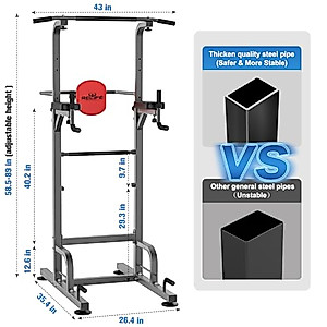 RELIFE REBUILD YOUR LIFE Power Tower Pull Up Bar Station Workout Dip Station for Home Gym Strength Training Fitness Equipment Newer Version.