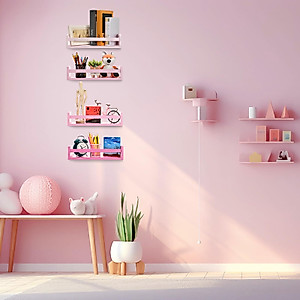 Set of 4 Nursery Book Shelves Floating Bookshelves Nursery Shelves for Wall Book Shelf Organizer Bathroom Storage Rack for Wall Decor(16 in,Gradient Pink)