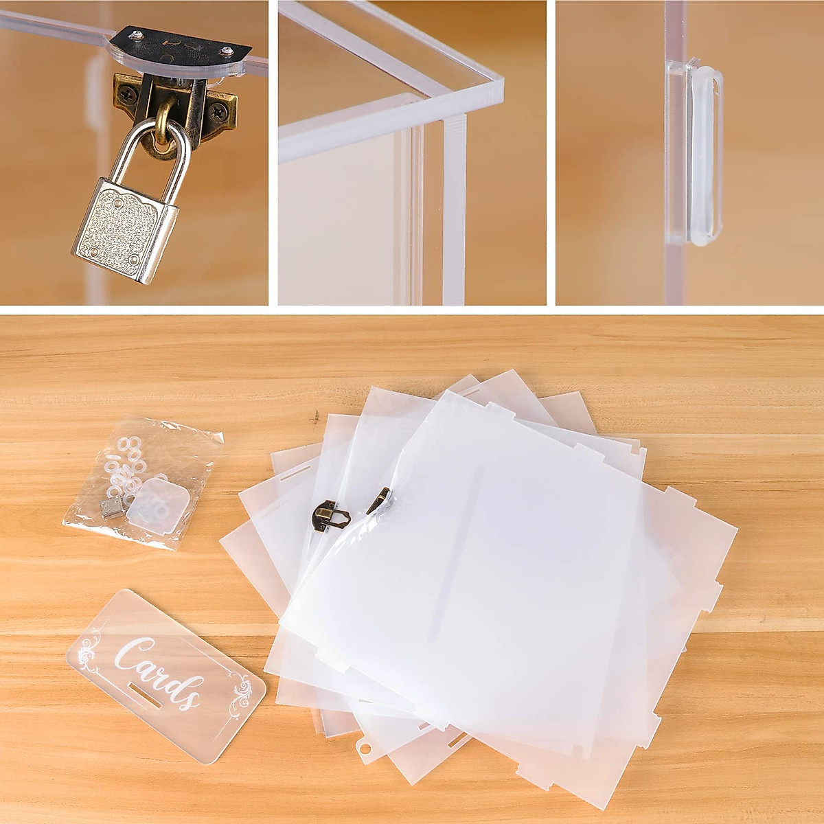 Eaezerav Acrylic Wedding Card Box, Clear Acrylic Wedding Money Box with Lock and Card Sign for Reception Anniversary Wedding Birthday Graduation Party (Acrylic 10×10×9 Inch)