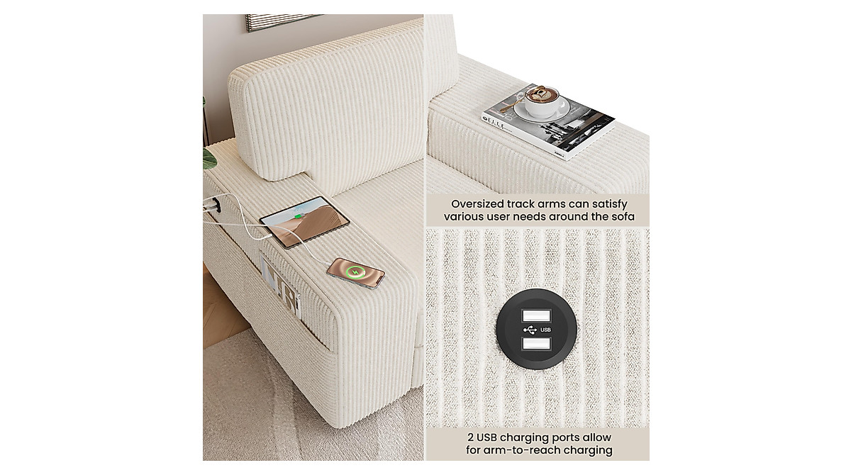 Yaheetech Ivory Sofa Couch with USB Charging Ports