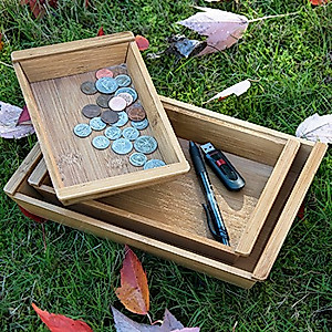 MyGift Natural Bamboo Nesting Small Serving Tray with Handles, Wooden Decorative Trays, Set of 3