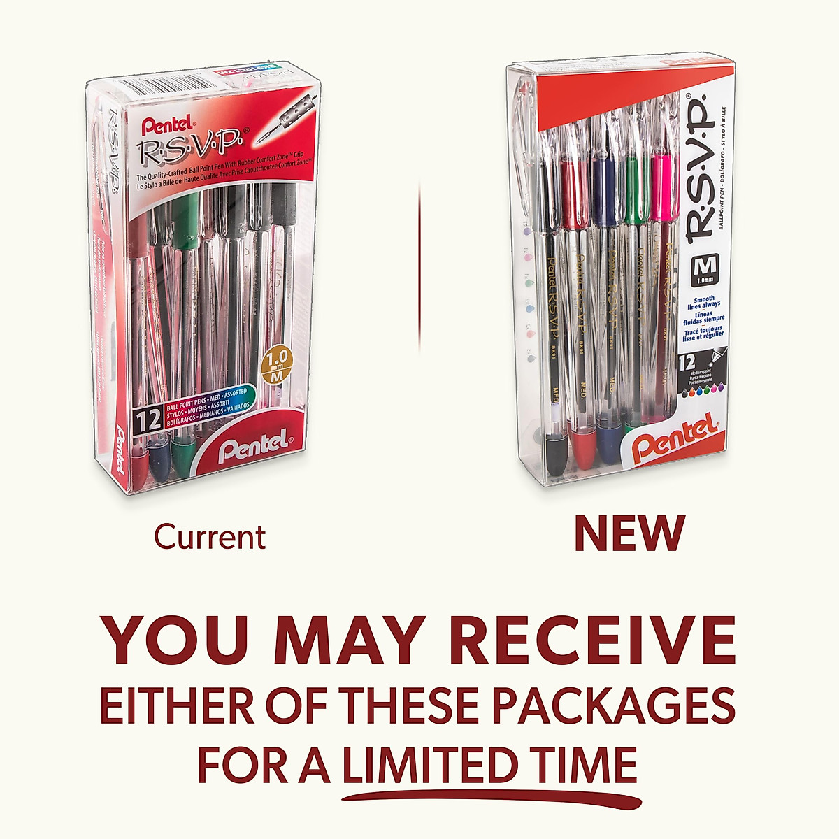 Pentel RSVP Ballpoint Pen, (1.0mm), Medium Line, Mixed Colors, 12 Pack (BK91PC12M)