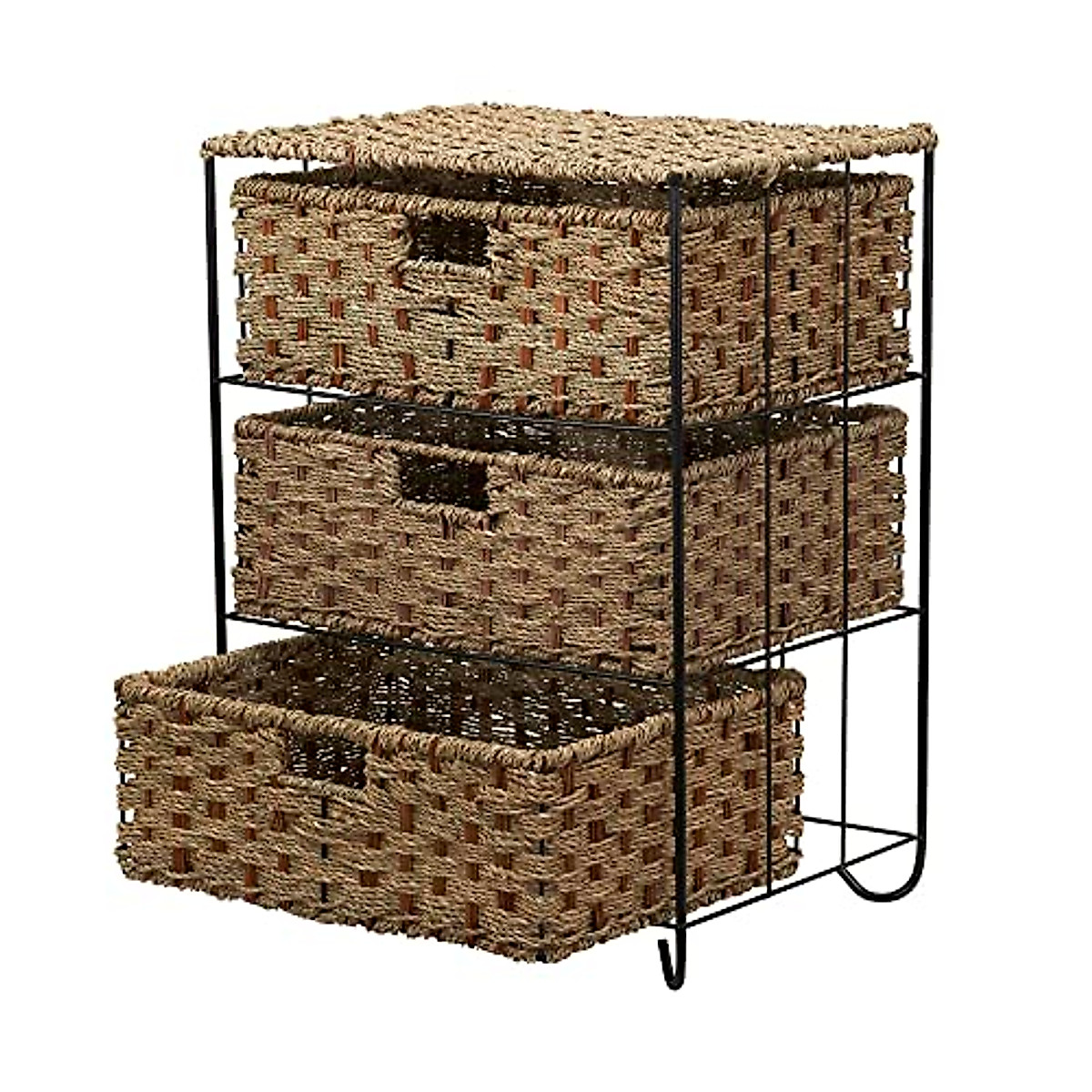 Household Essentials ML-5715 Woven Wicker Storage Side Table | 3 Drawers