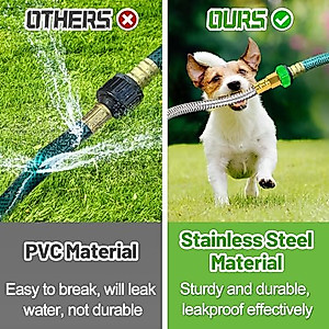 Short Garden Hose with Female to Female Connector, 3ft Metal Leakproof Leader Hose for Hose Reel, Heavy Duty 304 Stainless Steel Flexible Hose for Outdoor Garden Watering Car Pet Cleaning