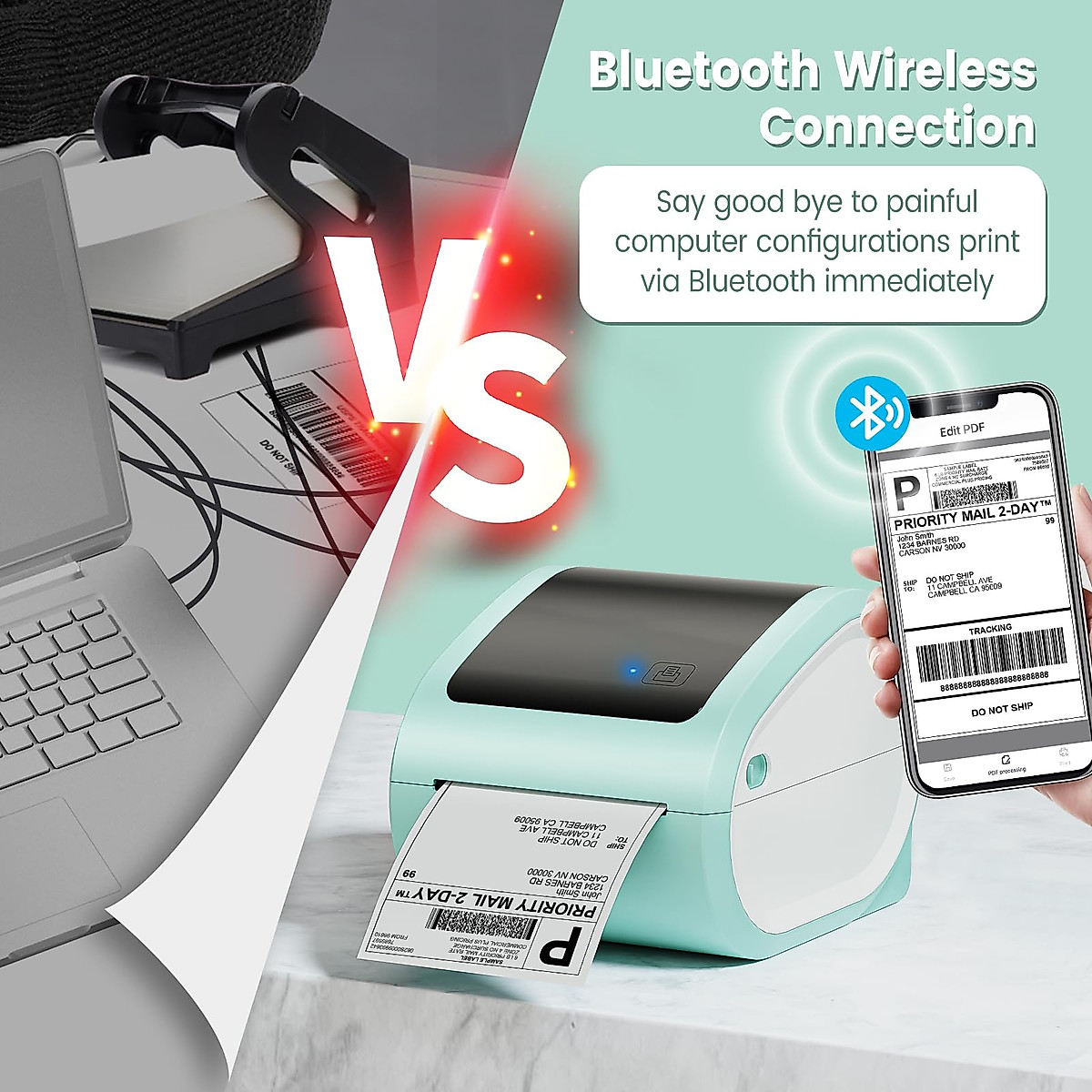 ASprink Bluetooth Thermal Label Printer 4X6 - Wireless Shipping Label Printer for Small Business Packages - Thermal Label Printer Bluetooth, Shipping Label Printer Compatible with iPhone, USPS, Amazon