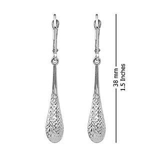 LeCalla 925 Sterling Silver Leverback Drop Earrings | Silver Drop Dangle Earring Jewelry | Diamond-Cut Leverback Earrings for Women - 32mm