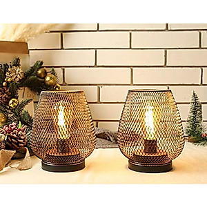 JHY DESIGN Set of 2 Metal Cage LED Lantern Battery Powered Cordless Accent Light with LED Great for Weddings Parties Patio Events for Indoors Outdoors