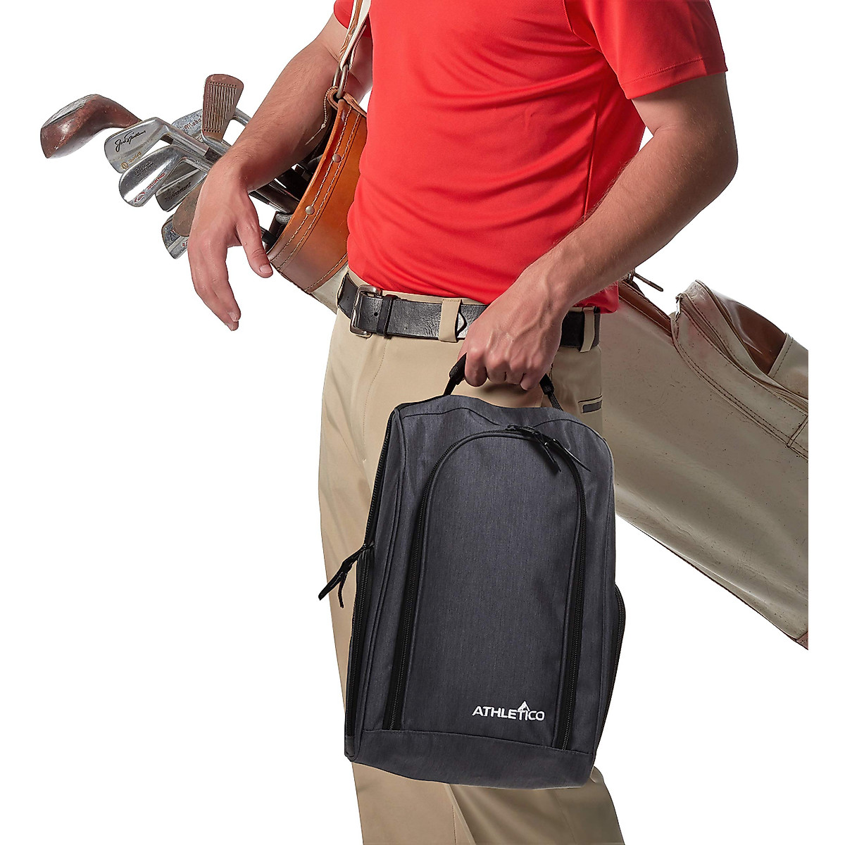 Athletico Golf Shoe Bag - Zippered Shoe Carrier Bags With Ventilation & Outside Pocket for Socks, Tees, etc. (Gray)